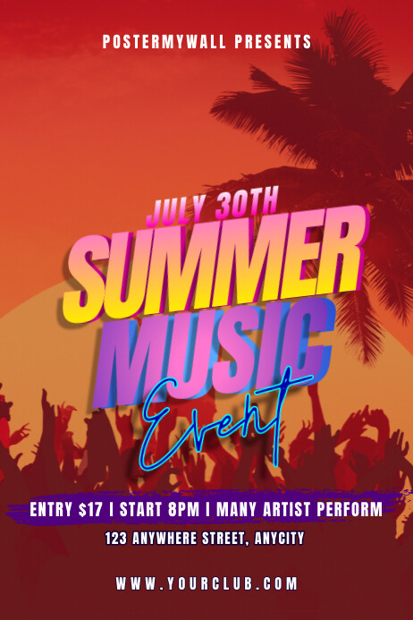 Red Modern & Minimal Summer Music Event Poste Template | PosterMyWall
