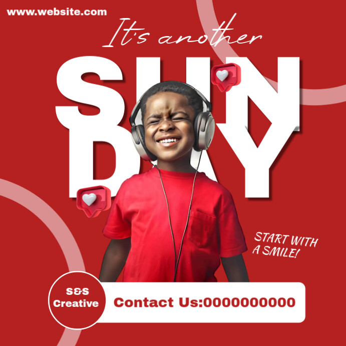 Red Modern & Minimal Sunday Design Square (1:1) Template | PosterMyWall
