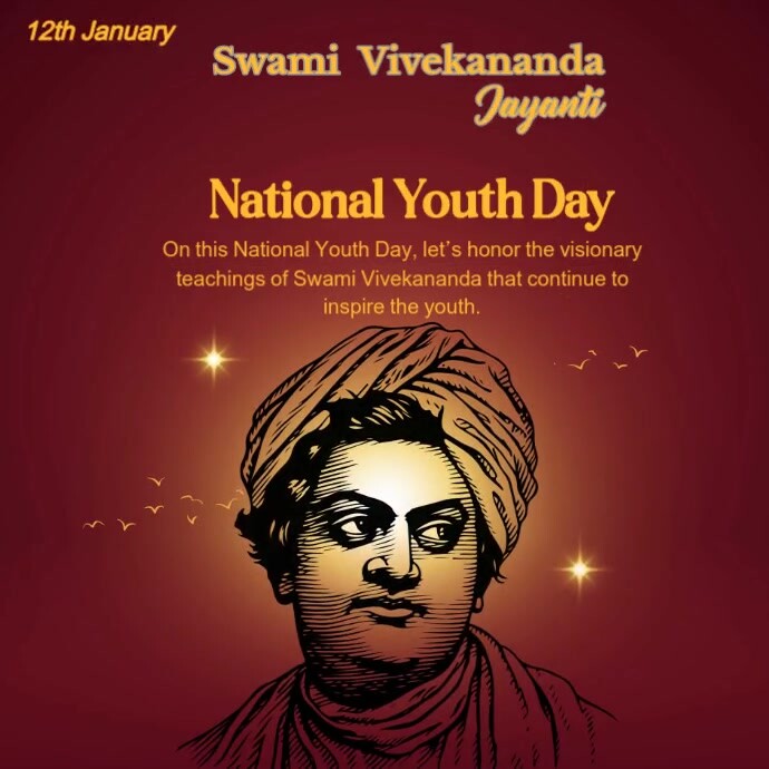Red Modern & Minimal Swami Vivekananda Square (1:1) Template | PosterMyWall
