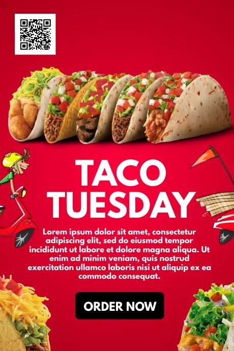 Red Modern & Minimal Taco Tuesday Banner 4' × Template | PosterMyWall