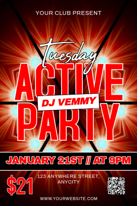 Red Modern & Minimal Tuesday Active Party Poster Template | PosterMyWall