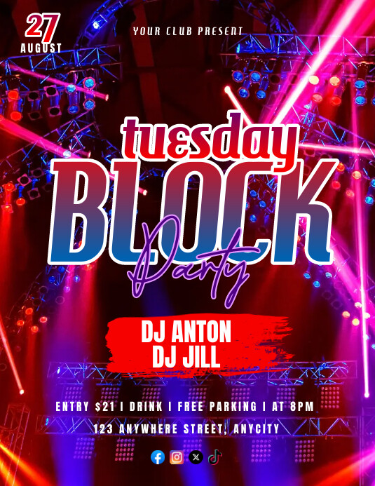 Copy of Red Modern & Minimal Tuesday Block Party Pamf | PosterMyWall