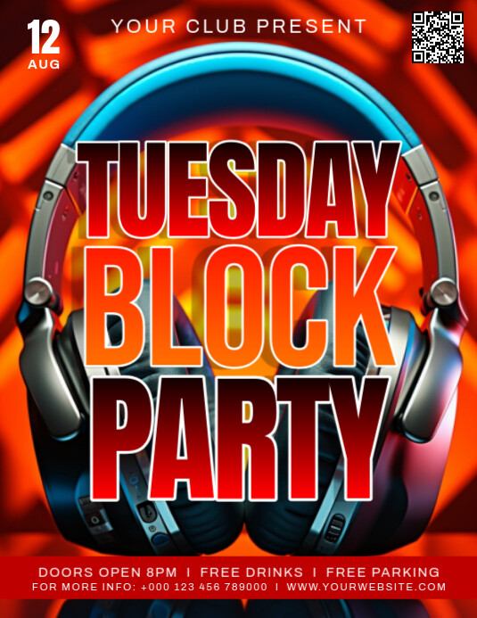 Red Modern & Minimal Tuesday Block Party Pamflet (letter As) Template ...