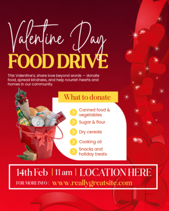 Red Modern & Minimal Valentine’s Food Drive Instagram Portrait Template ...