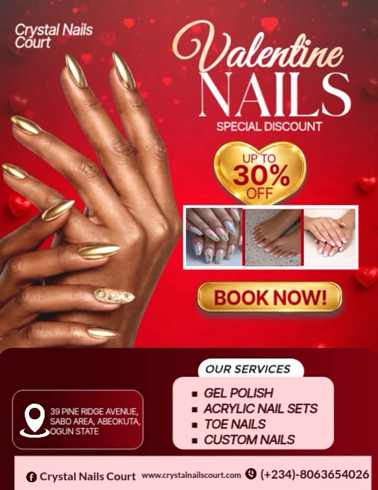 Red Modern & Minimal Valentine Nails Promo Flyer (us Letter) Template ...