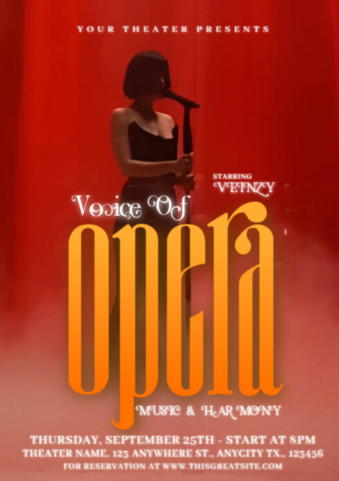 Red Modern & Minimal Voice Of Opera Event A4 Template | PosterMyWall