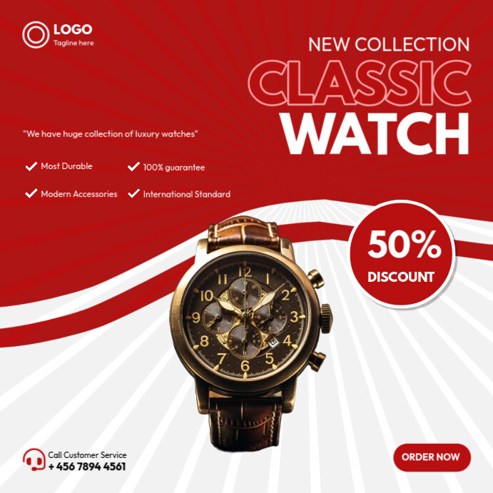 Copy of Red Modern & Minimal Watch Ads Sale Poster Template Instagram ...