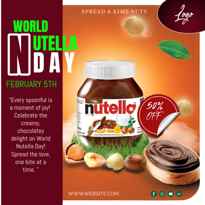 Red Modern & Minimal World Nutella Day Instagram Post Template ...