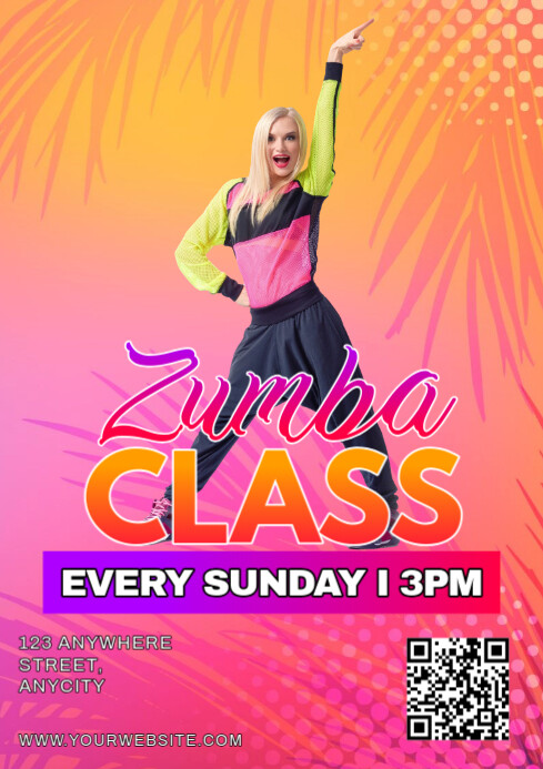 Red Modern & Minimal Zumba Classes A4 Template | PosterMyWall
