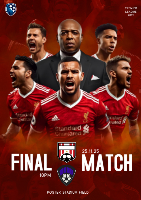 Red Modern & Minimal Football Match Day Schedule A4 Template | PosterMyWall