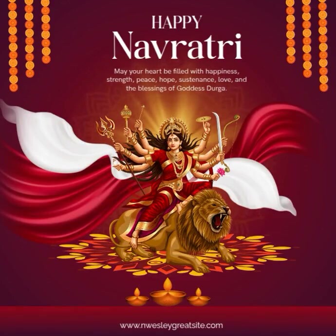 Red Modern & Minimal Navratri Square (1:1) Template | PosterMyWall
