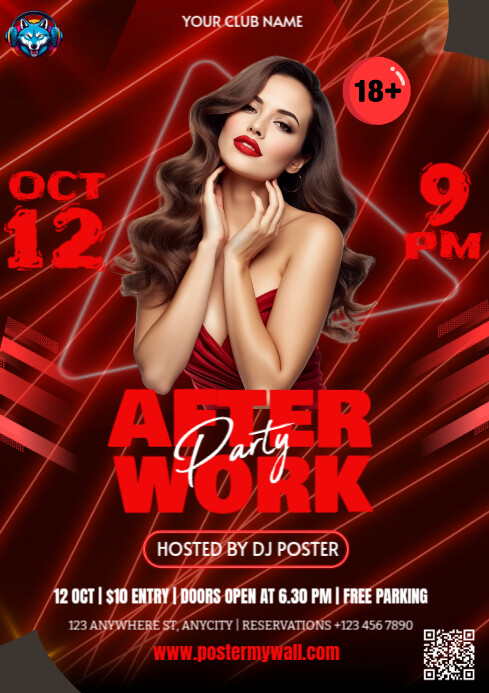 Red Modern & Minimal Night Party Invitation A4 Template | PosterMyWall
