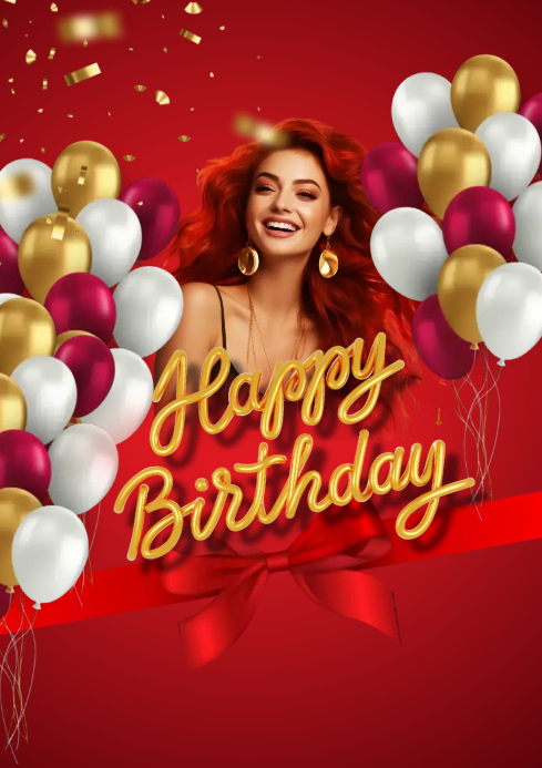 Plantilla de Red Modern & Minimal Red White And Gold Happy Birthday A4 ...