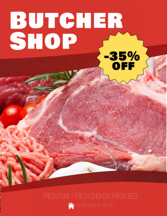 Red Modern Butcher Shop Flyer Template | PosterMyWall