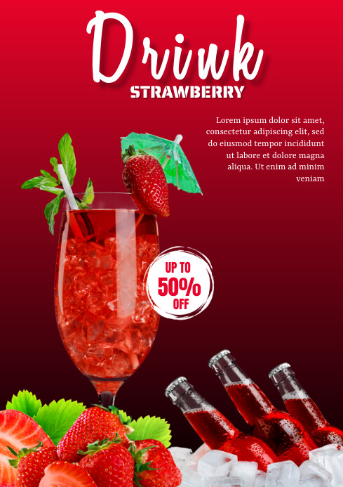 Red Modern Drink strawberry (Flyer) Template | PosterMyWall