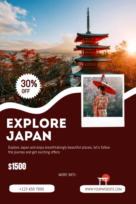 red modern explore japan instagram post Template | PosterMyWall