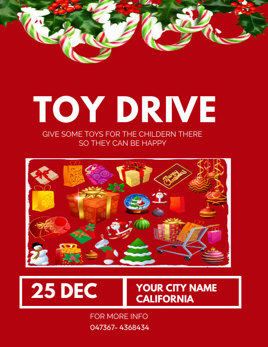 Red Modern Toy Drive Flyer Template | PosterMyWall