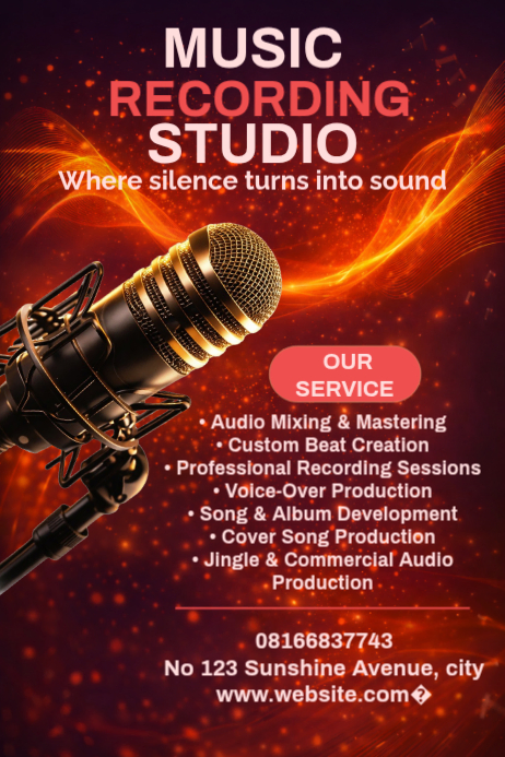 Red Music Recording Studio Poster Template | PosterMyWall