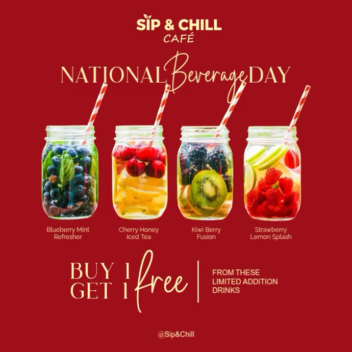 Red National Beverage Day Square Video Template | PosterMyWall