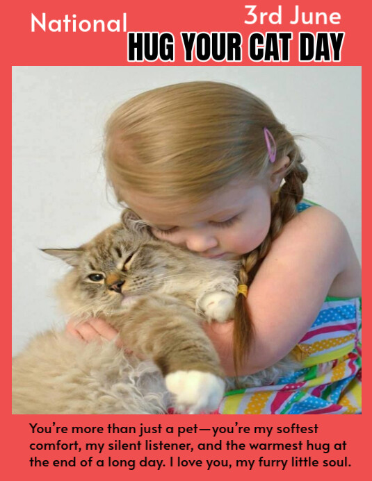 Red National Hug Your Cat Day Flyer (us Letter) Template | PosterMyWall