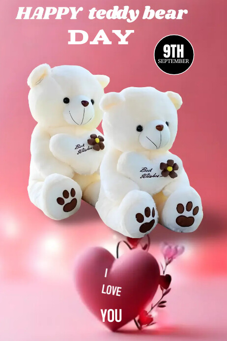 Red National Teddy Bears Day Poster Template | PosterMyWall