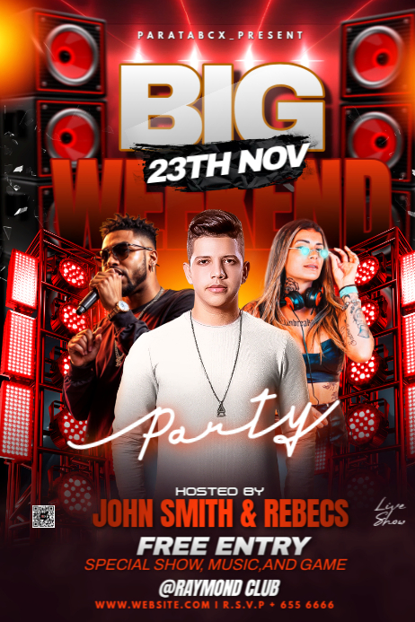 Red Neon Big Weekend Night Club Party Banner 4' × 6' Template ...