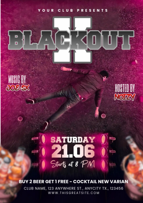 Red Neon Blackout Night Party A4 Template | PosterMyWall