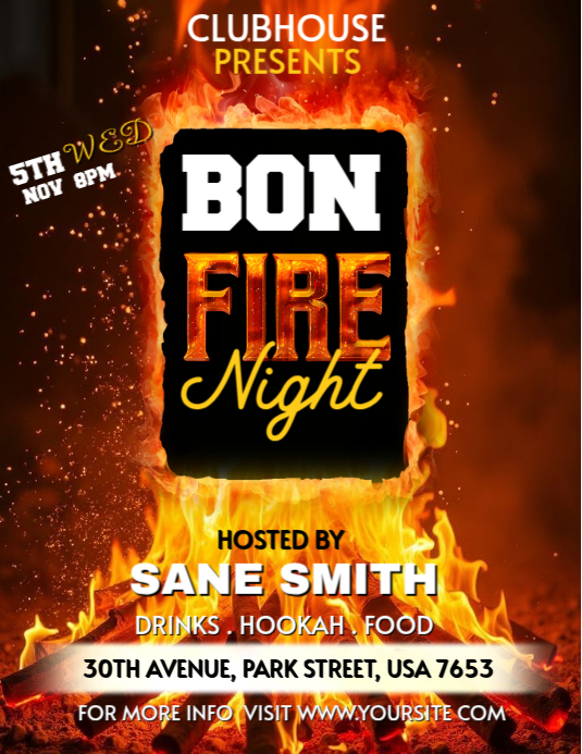 Red Neon Bonfire Night Flyer (us Letter) Template | PosterMyWall