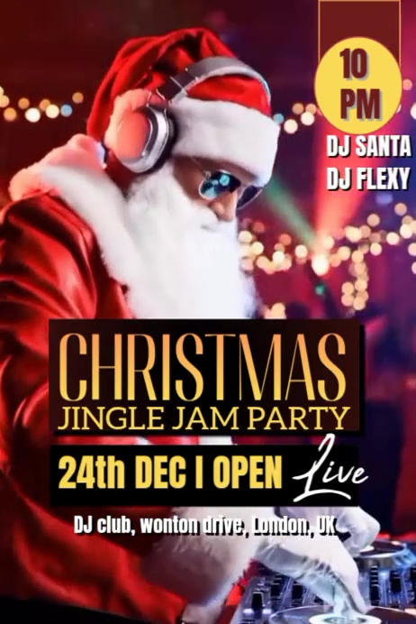 Red Neon Christmas Jingle Jam Party Poster | Santa Dj Club Night Poster ...