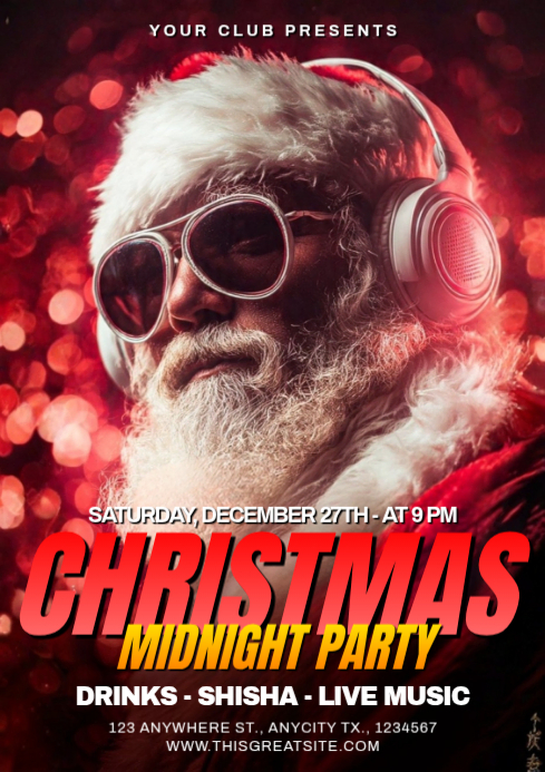 Red Neon Christmas Midnight Party A4 Template | PosterMyWall