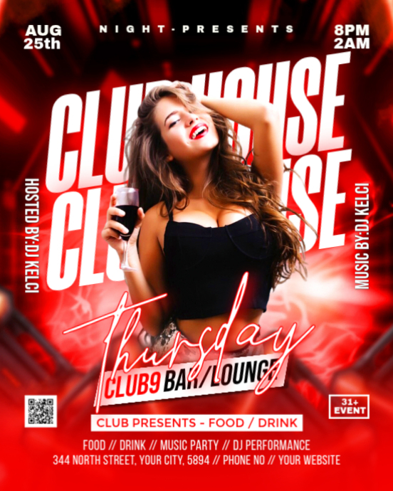Red Neon Club House Party Instagram Portrait Template | PosterMyWall