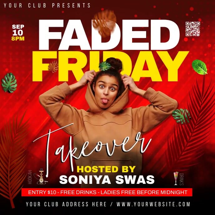 Copy of Red Neon Faded Friday Night Party Instagram P | PosterMyWall