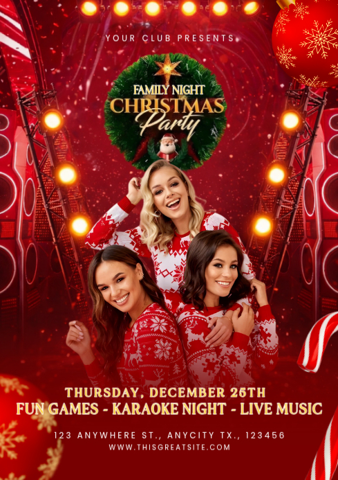 Red Neon Family Night Christmas Party A4 Template | PosterMyWall