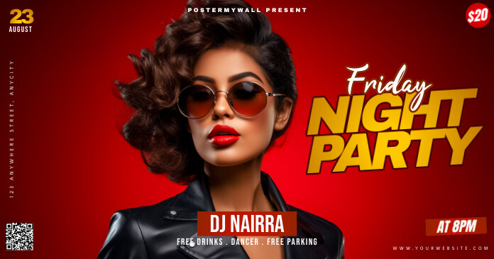 Plantilla de Red Neon Friday Night Party Gambar Bersama Fa | PosterMyWall