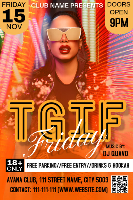 Red Neon Friday Night Party Poster Template | PosterMyWall