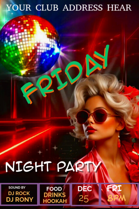 Modèle Red Neon Friday Night Party Poster Poster | PosterMyWall