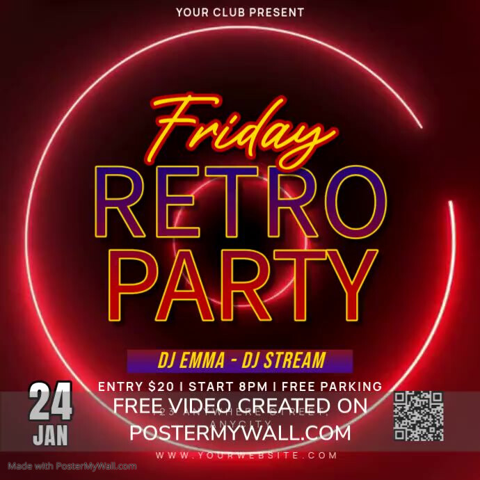 Plantilla de Red Neon Friday Retro Party Pos Instagram | PosterMyWall