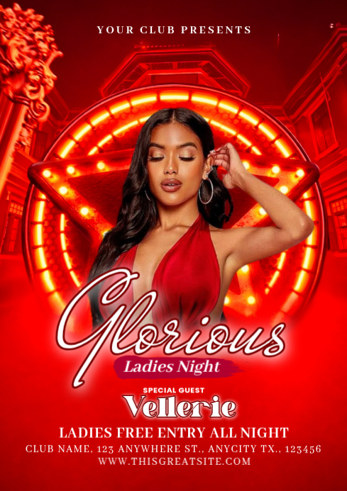Red Neon Glorious Ladies Night A4 Template | PosterMyWall