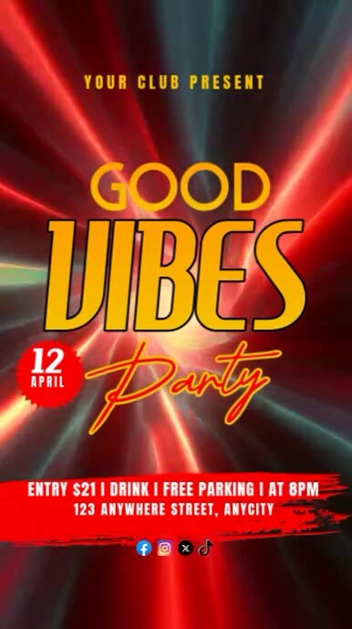Copy of Red Neon Good Vibes Party Reel Instagram | PosterMyWall