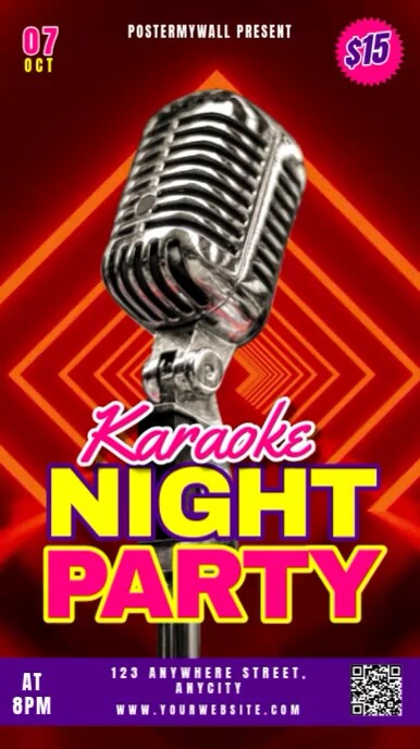 Red Neon Karaoke Night Party Reel Instagram Template | PosterMyWall