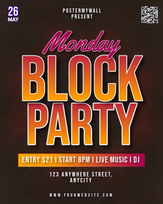 Modèle Red Neon Monday Block Party Instagram Portrait | PosterMyWall