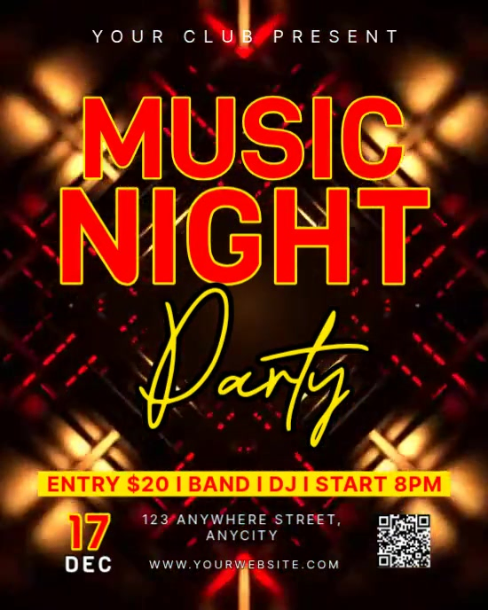 Red Neon Music Night Party Instagram Portrait Template | PosterMyWall