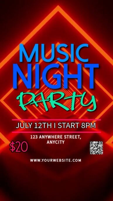 Red Neon Music Night Party Reel Instagram Template | PosterMyWall