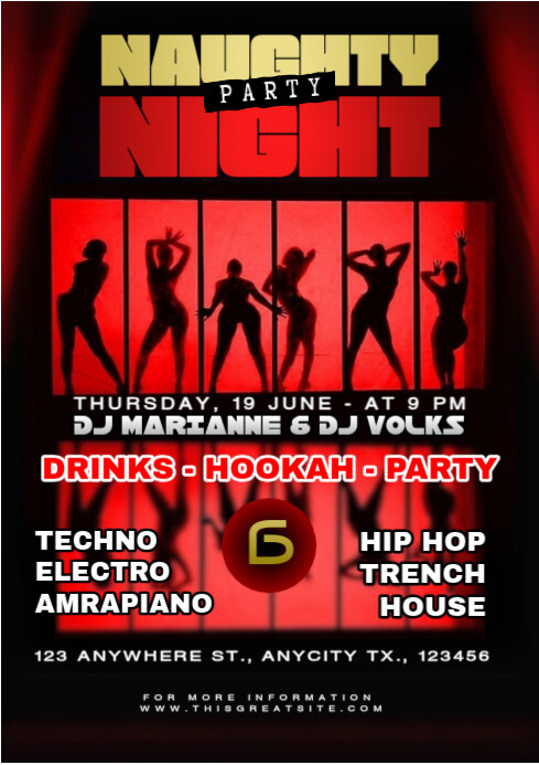 Red Neon Naughty Night Party A4 Template | PosterMyWall