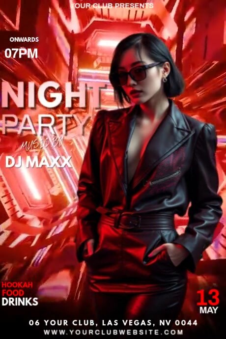 Red Neon Night Party Poster Template | PosterMyWall
