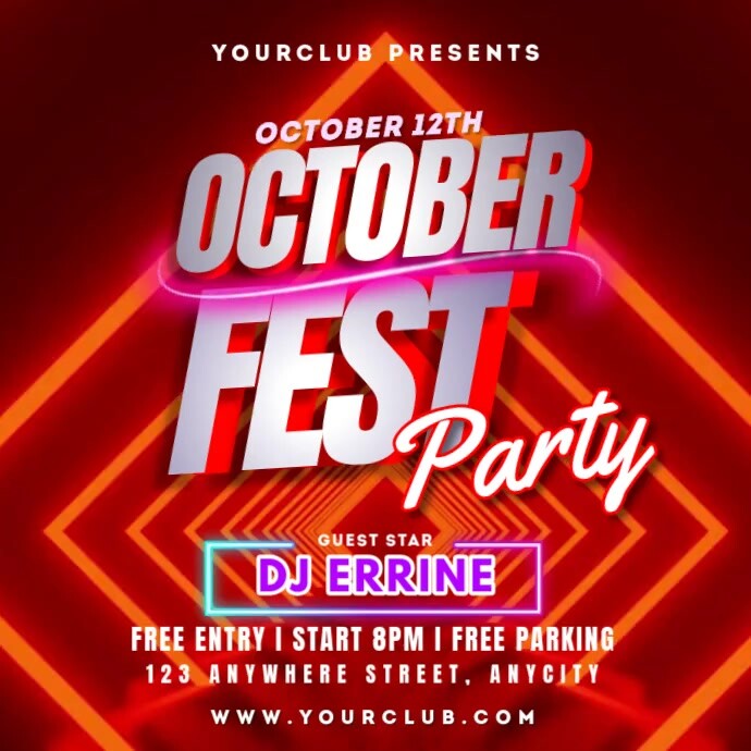 Red Neon October Fest Pos Instagram Template | PosterMyWall