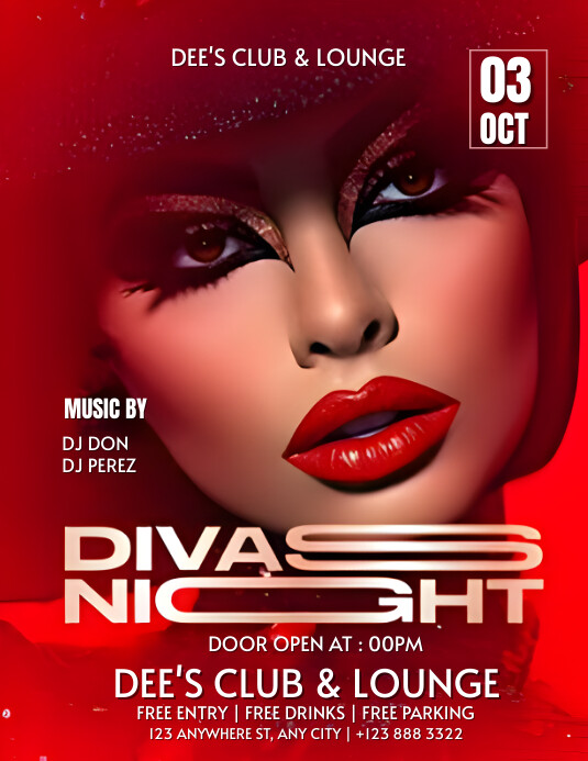 Copy of Red Neon Red Background Gradient Divas Night | PosterMyWall