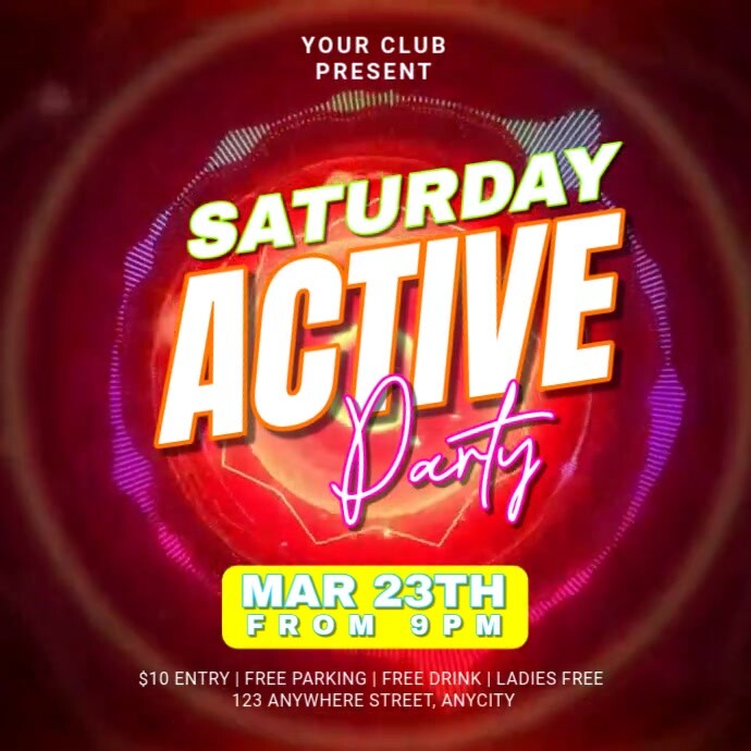 Red Neon Saturday Active Party Pos Instagram Template | PosterMyWall