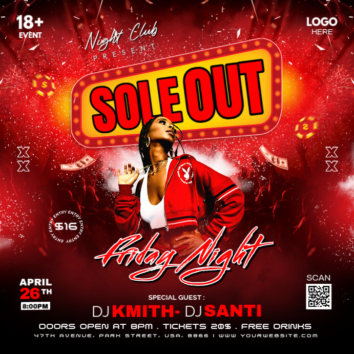 Red Neon Saturday Sold Out Party Instagram Post Templat | PosterMyWall