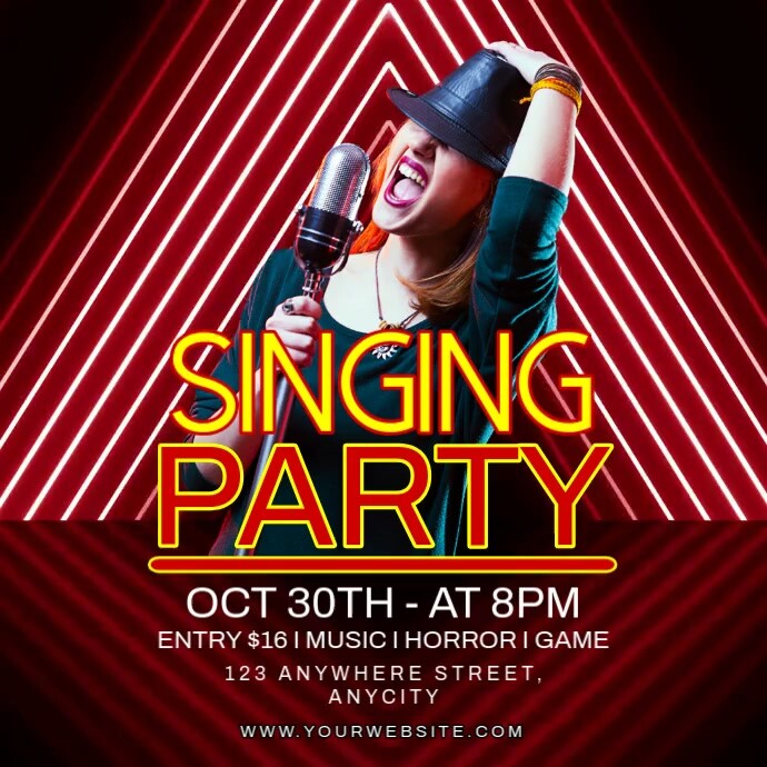 Red Neon Singing Party Pos Instagram Template | PosterMyWall